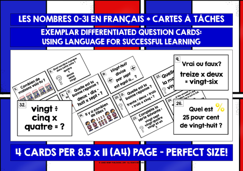 FRENCH NUMBERS 0-31 CHALLENGE CARDS | Teaching Resources