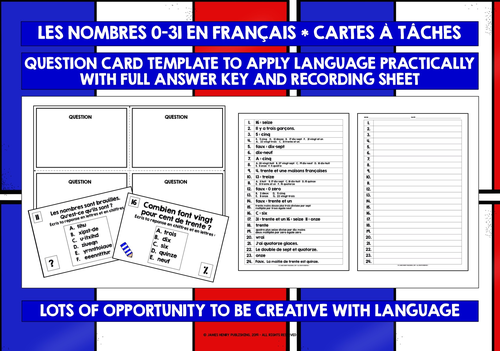 FRENCH NUMBERS 0-31 CHALLENGE CARDS | Teaching Resources