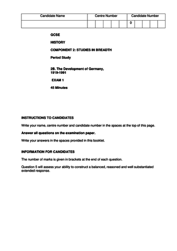 Eduqas / WJEC GCSE History Germany 1919-1991 TWO MOCK GCSE PAPERS ... Eduqas / WJEC GCSE History Germany 1919-1991 TWO MOCK GCSE PAPERS ...