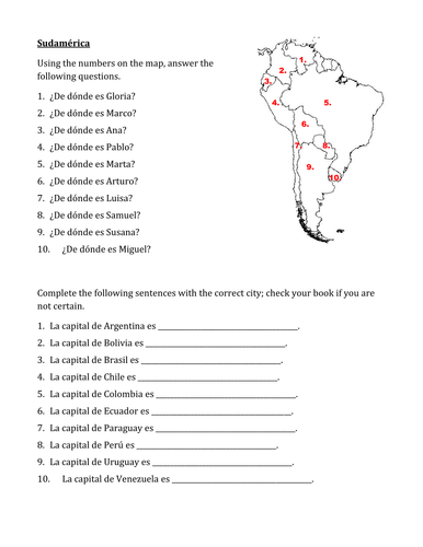 Sudamerica (South America in Spanish) worksheet | Teaching Resources