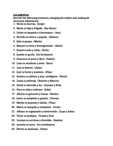 Adjetivos (Spanish Adjectives) Worksheet 1 | Teaching Resources