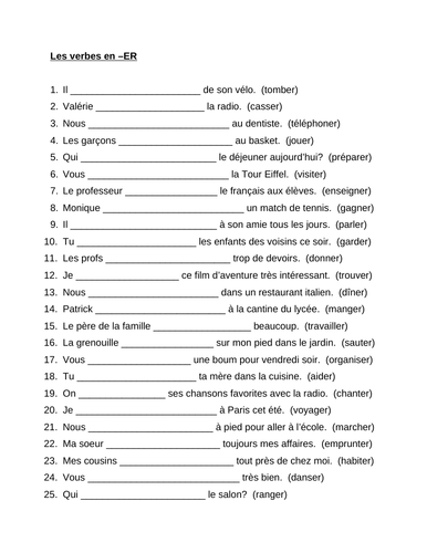 ER Verbs in French Verbes ER Present tense Quiz 2 | Teaching Resources