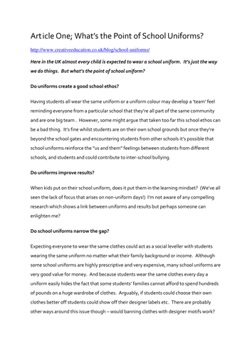 Persuasive Writing - School Uniform | Teaching Resources