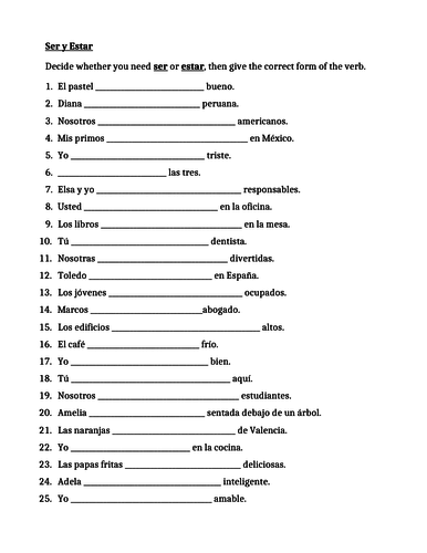 Ser y Estar Spanish Verbs Worksheet 1 | Teaching Resources