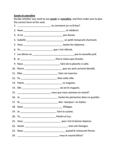 Savoir et Connaître French Verbs Worksheet 2 | Teaching Resources