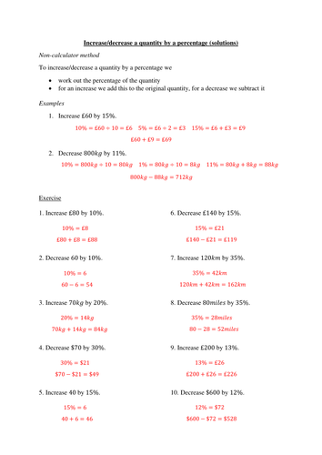 Basic percentages questions | Teaching Resources