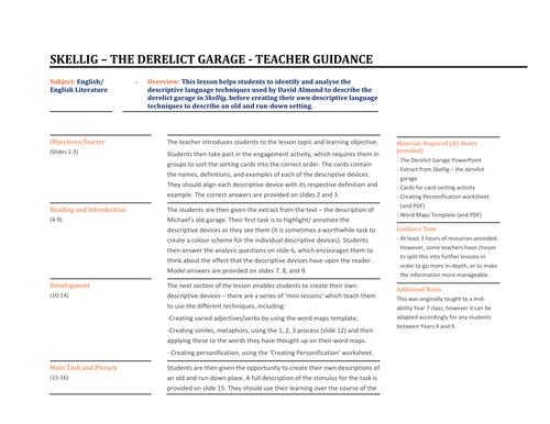 Skellig - The Derelict Garage! | Teaching Resources