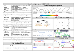Waves GCSE knowledge organiser PHYSICS | Teaching Resources