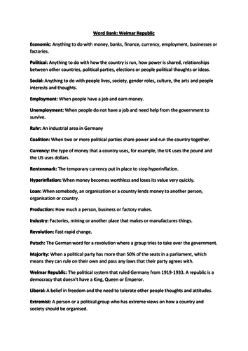 Weimar Germany/Hitler's rise to power GSCE (Scheme of work) | Teaching ...