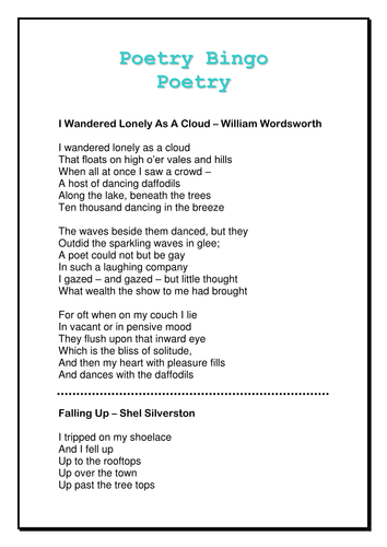 Game: Poetry Bingo | Teaching Resources