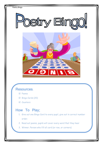 Game: Poetry Bingo | Teaching Resources