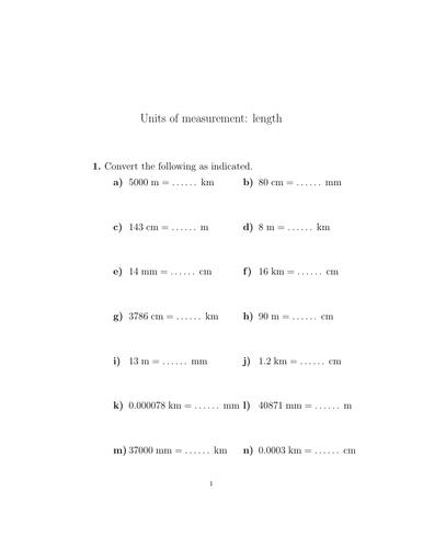 Units of measurement: length, mass (2 worksheets with solutions ...