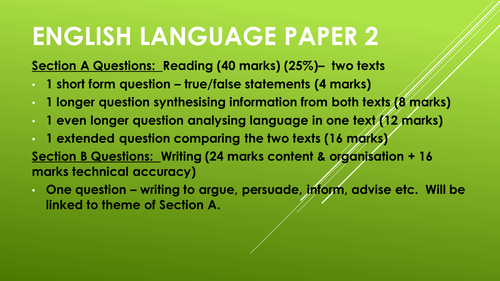 AQA Language Paper 2 Qus 1 to 4 Revision | Teaching Resources