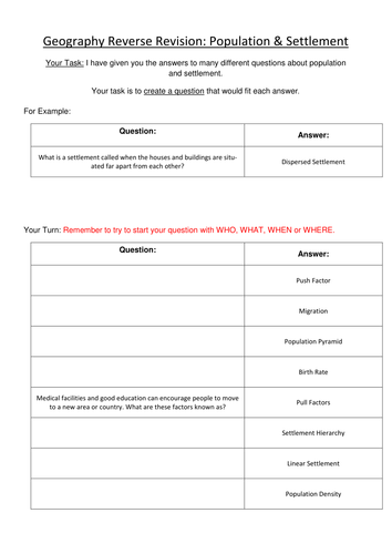 Geography - Reverse Revision Worksheets | Teaching Resources