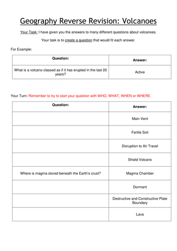 Geography - Reverse Revision Worksheets | Teaching Resources