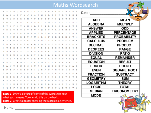 Maths Terms Wordsearch Math Keywords Starter Settler Activity Homework ...