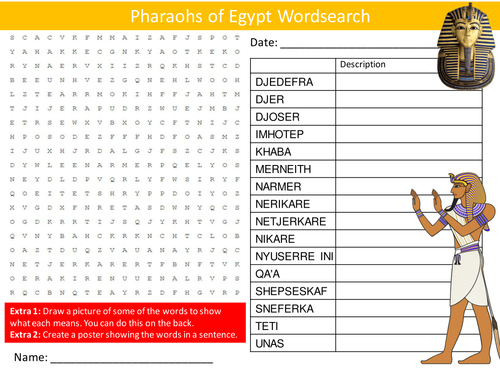 Egyptian Pharaohs Wordsearch Egypt Pharoahs Starter Settler Activity ...