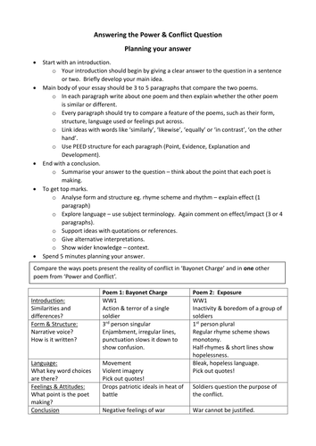 AQA Power and Conflict Poetry - answering the questions | Teaching ...