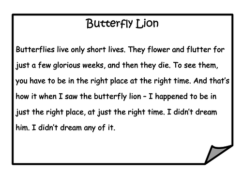 Butterfly Lion - Michael Morpurgo Worksheets | Teaching Resources