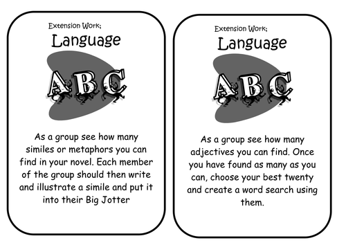 Novel/Short Story Extenstion Cards (12) | Teaching Resources