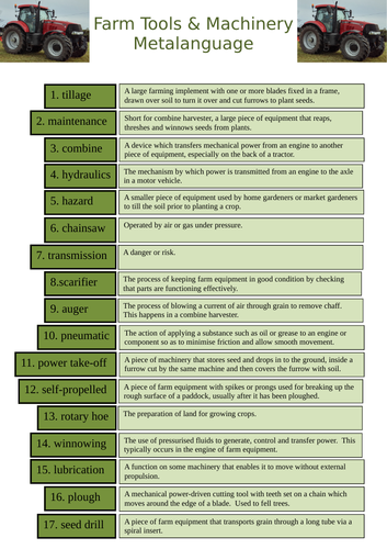 Farm Tools and Machinery unit of work | Teaching Resources