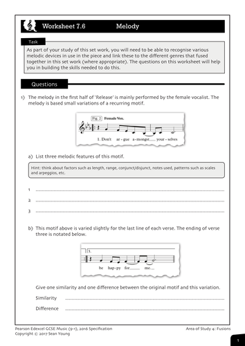 Worksheet Pack for Pearson Edexcel GCSE Music (2016 Specification ...