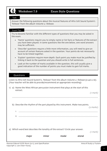 Worksheet Pack for Pearson Edexcel GCSE Music (2016 Specification ...