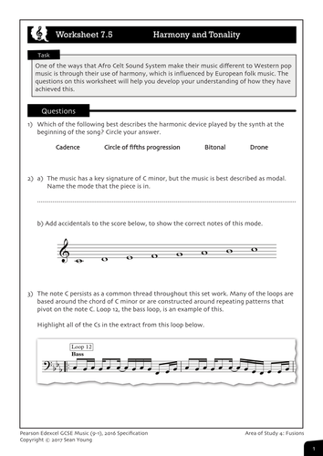 Worksheet Pack for Pearson Edexcel GCSE Music (2016 Specification ...