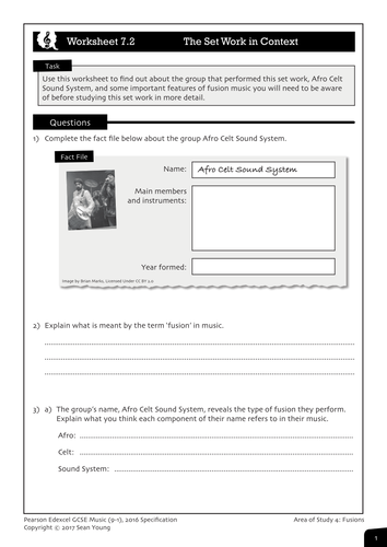 Worksheet Pack for Pearson Edexcel GCSE Music (2016 Specification ...