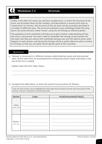 Worksheet Pack for Pearson Edexcel GCSE Music (2016 Specification ...