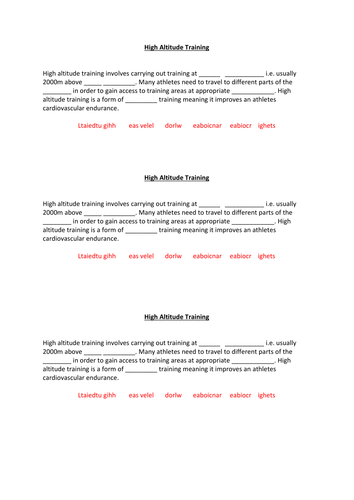 GCSE AQA Physical Education: High Altitude Training | Teaching Resources