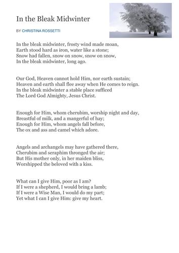Christmas Poetry: In The Bleak Midwinter | Teaching Resources