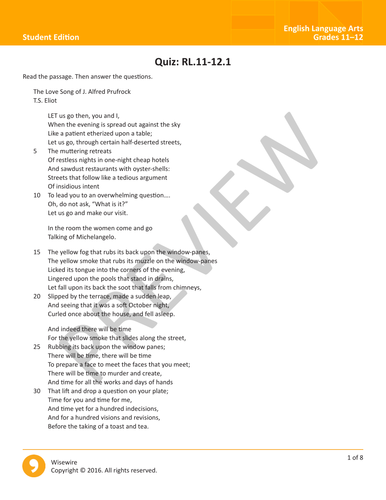 RL.11-12.1 - Quiz and Answer Guide | Teaching Resources