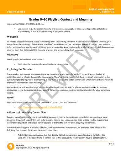 Context and Meaning - Playlist and Teaching Notes | Teaching Resources