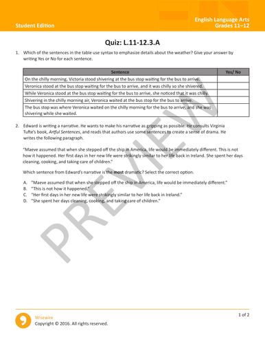 L.11-12.3.A - Quiz and Answer Guide | Teaching Resources