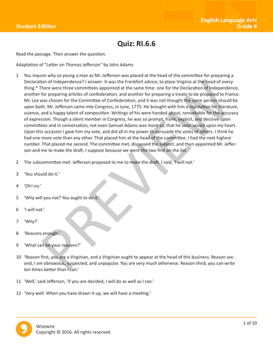 RI.6.6 - Quiz and Answer Guide | Teaching Resources