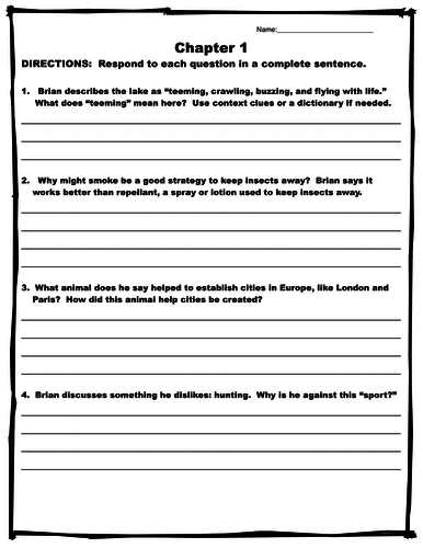 Brian's Return - Reading Comprehension Guide - Literature Circle Unit ...