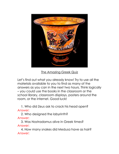 The Amazing Ancient Greek Quiz - an ideal start or end point for an ...