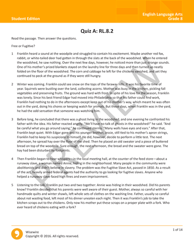 RL.8.2 - Quiz and Answer Guide | Teaching Resources