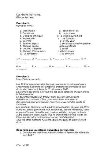 French GCSE Higher (7 - 9) Theme 2, Topic 3 Global Issues – Les droits ...