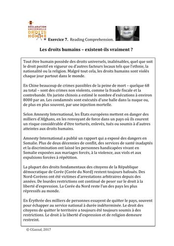 French GCSE Higher (7 - 9) Theme 2, Topic 3 Global Issues – Les droits ...