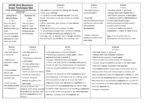 Edexcel GCSE (9-1) Business Exam Technique mat | Teaching Resources Edexcel GCSE (9-1) Business Exam Technique mat | Teaching Resources