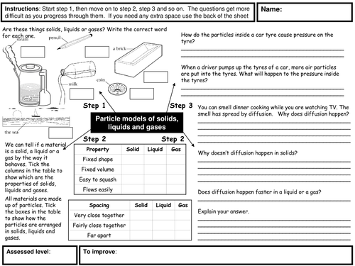 Particle model of solids, liquids and gases homework | Teaching Resources Particle model of solids, liquids and gases homework | Teaching Resources