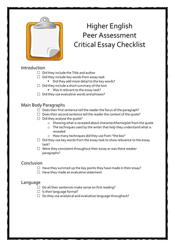 Higher Critical Essay Skills | Teaching Resources