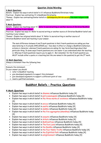 Buddhist Beliefs - Practice Questions - GCSE AQA 2016 Spec | Teaching ... Buddhist Beliefs - Practice Questions - GCSE AQA 2016 Spec | Teaching ...