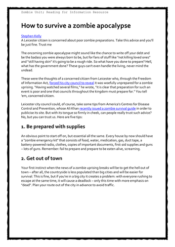 Zombie Apocalypse Unit | Teaching Resources