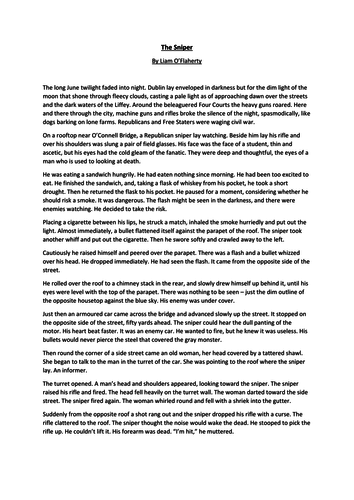 The Sniper - Liam O’Flaherty Unit of Work | Teaching Resources