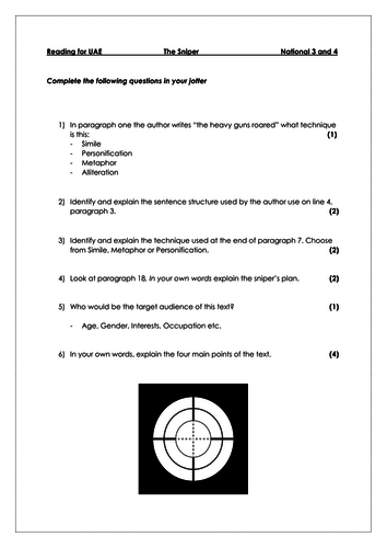 The Sniper - Liam O’Flaherty Unit of Work | Teaching Resources