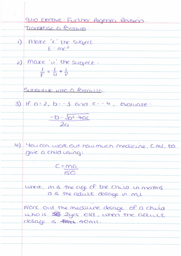 Further / extension algebra test, solutions and revision | Teaching ...