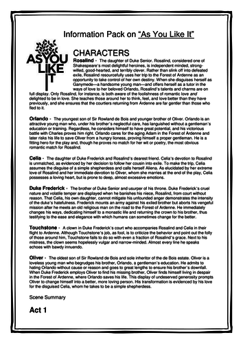 As You Like It - William Shakespeare Unit of Work | Teaching Resources